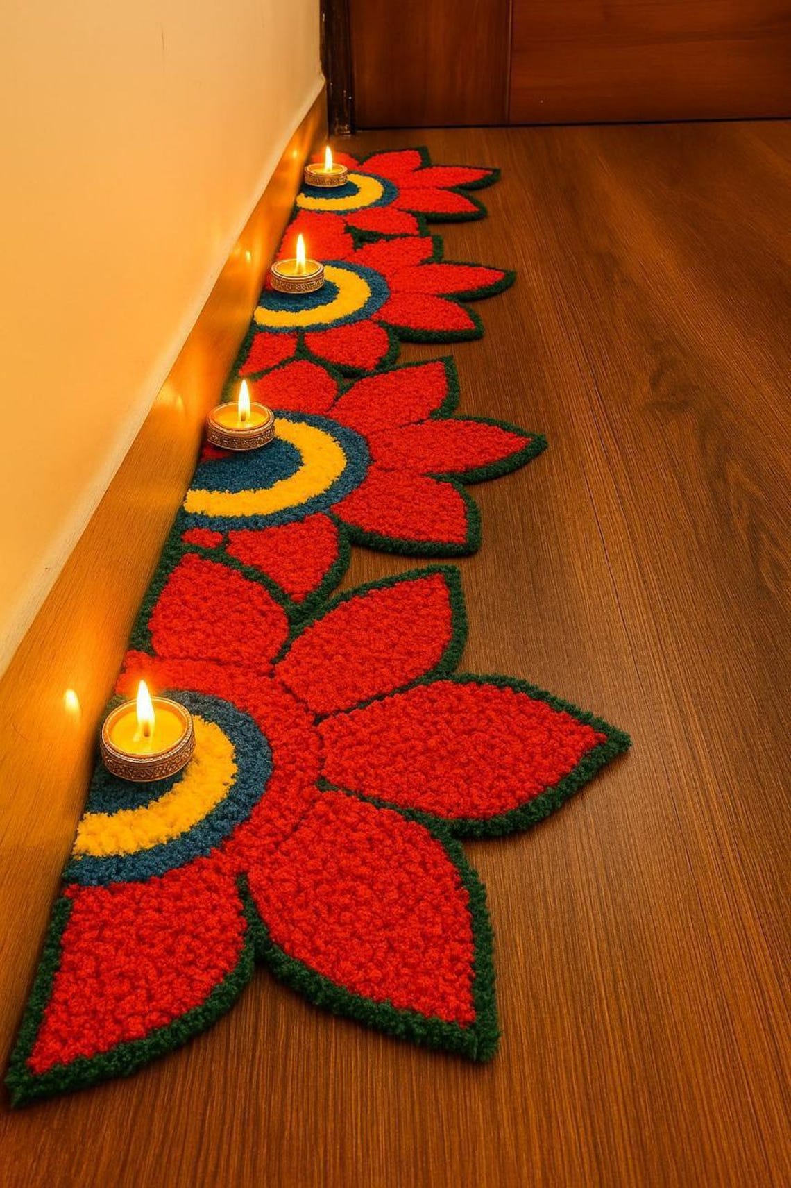 Feather Yarn Rangoli Mat Set | Reusable Handmade Floor Rangoli | Diwali ...