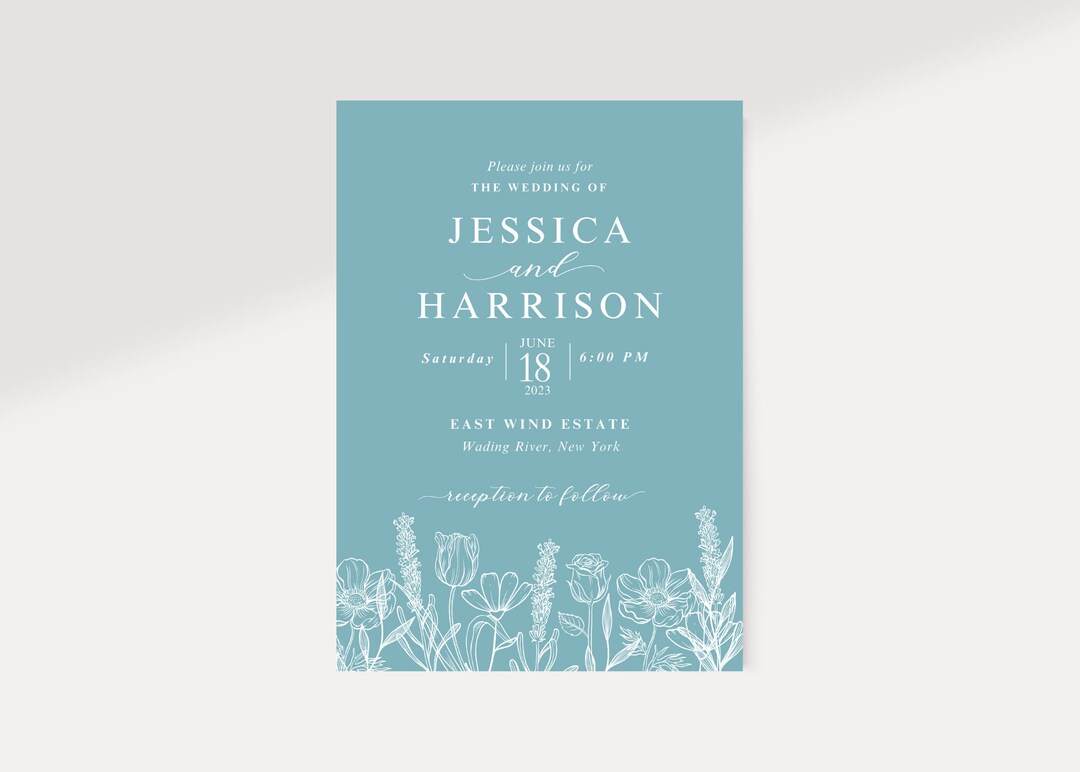 Floral Imprint Digital Canva Wedding Invitation - Etsy