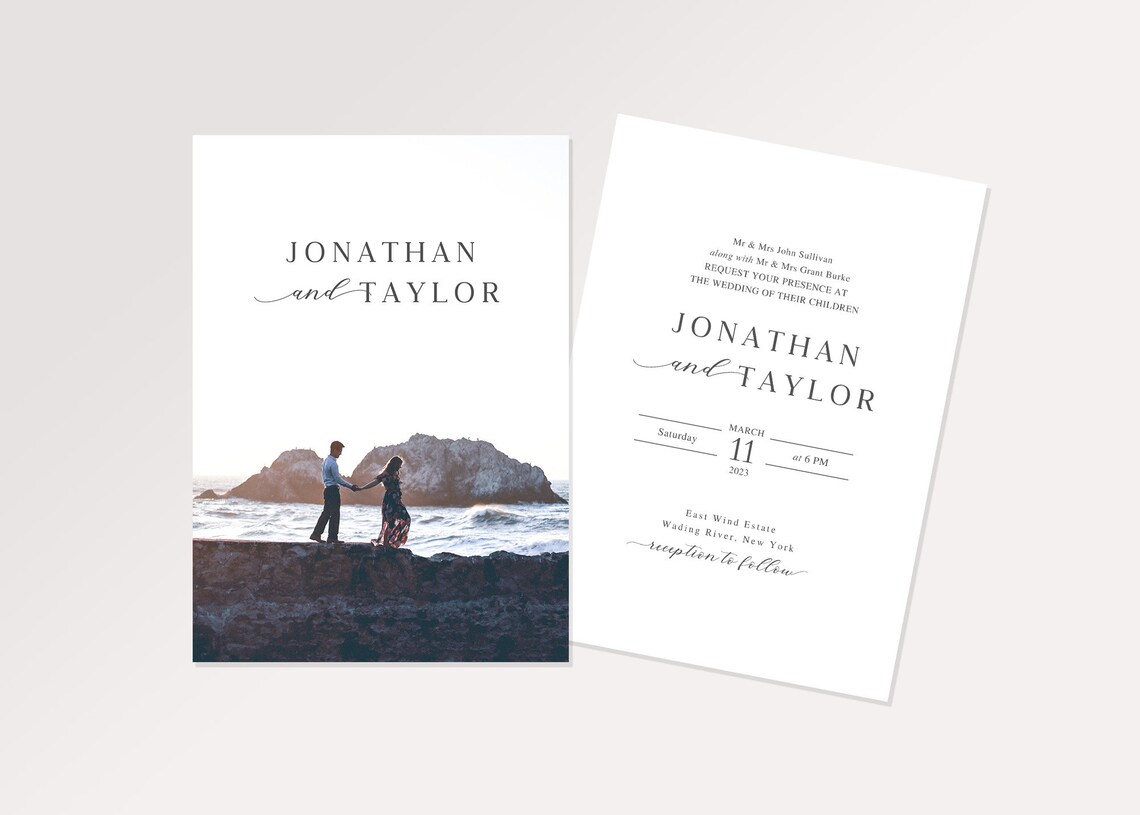 Photo Front and Invitation on Back Digital Canva Wedding Invitation - Etsy