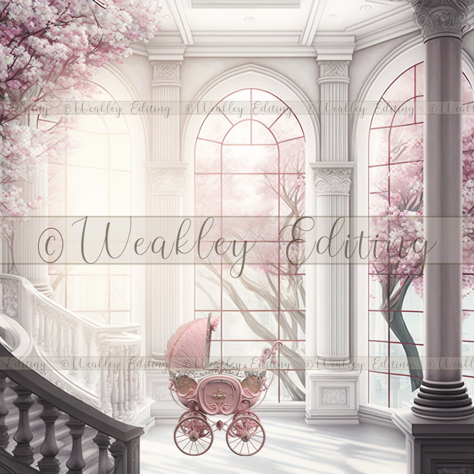 Pink Vintage Baby Carriage, Individual, Digital Overlay, Photoshop ...