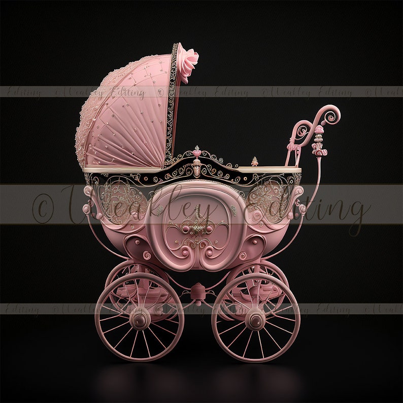 Pink Vintage Baby Carriage, Individual, Digital Overlay, Photoshop ...