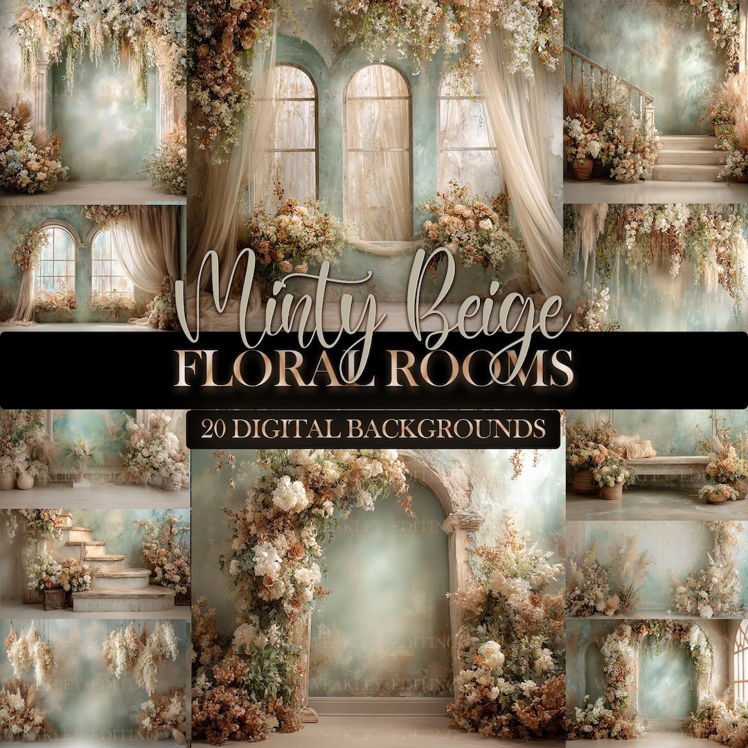 Mint Floral Arches Digital Backgrounds, Beige Flowers (PNG) - Etsy
