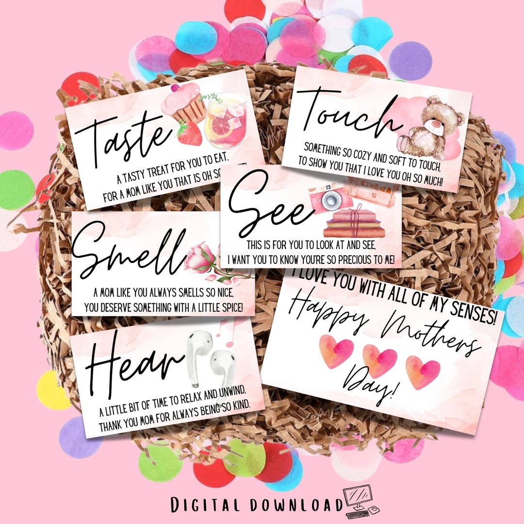 Printable 5 Senses Gift Tags for Mom 5 Senses Mom Tags for Mothers Day ...