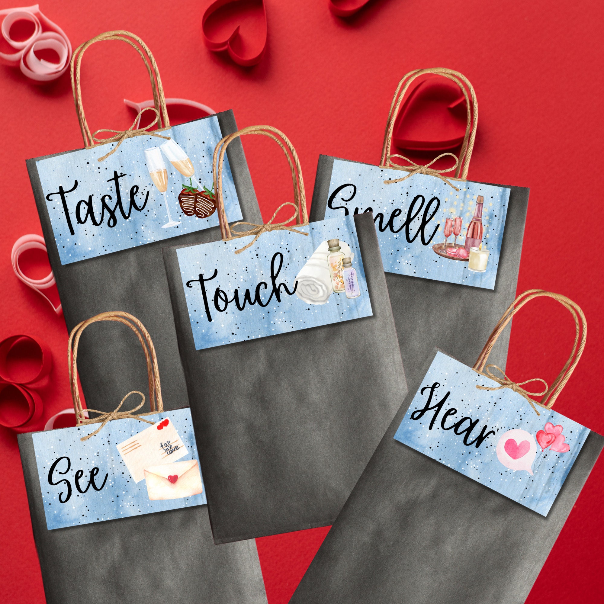 5 Senses Gift Bags for Him Five Senses Tags Set Gifts for Husband ...