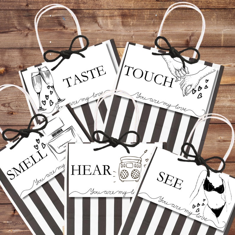 5 Senses Gift Bags for Him Five Senses Tags Set Gifts for Husband ...