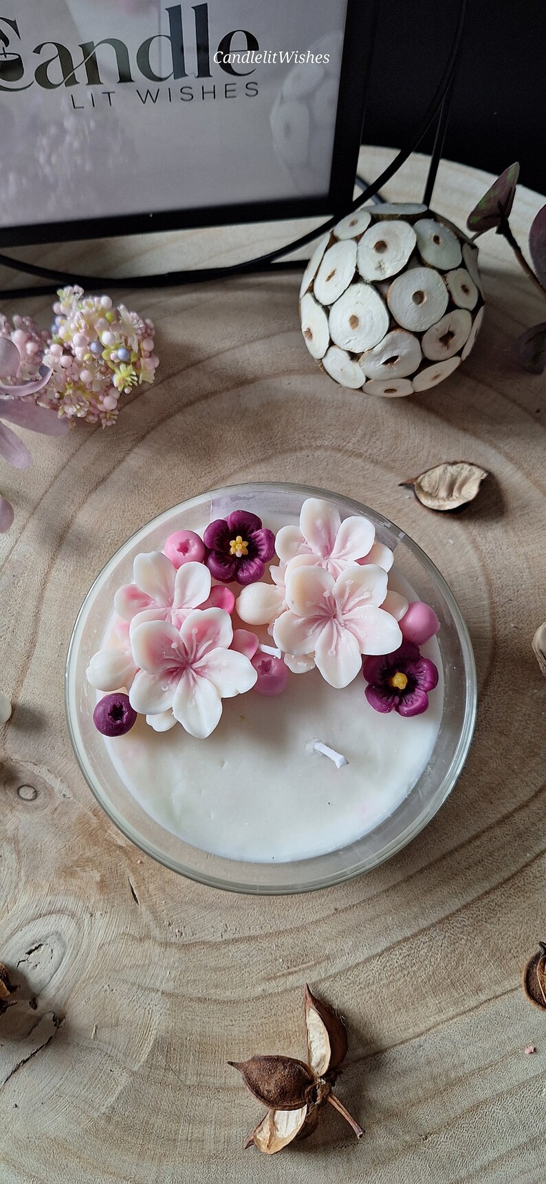 Handcrafted Sakura Floral Candle: Soy & Beeswax, Refreshing Fragrance ...