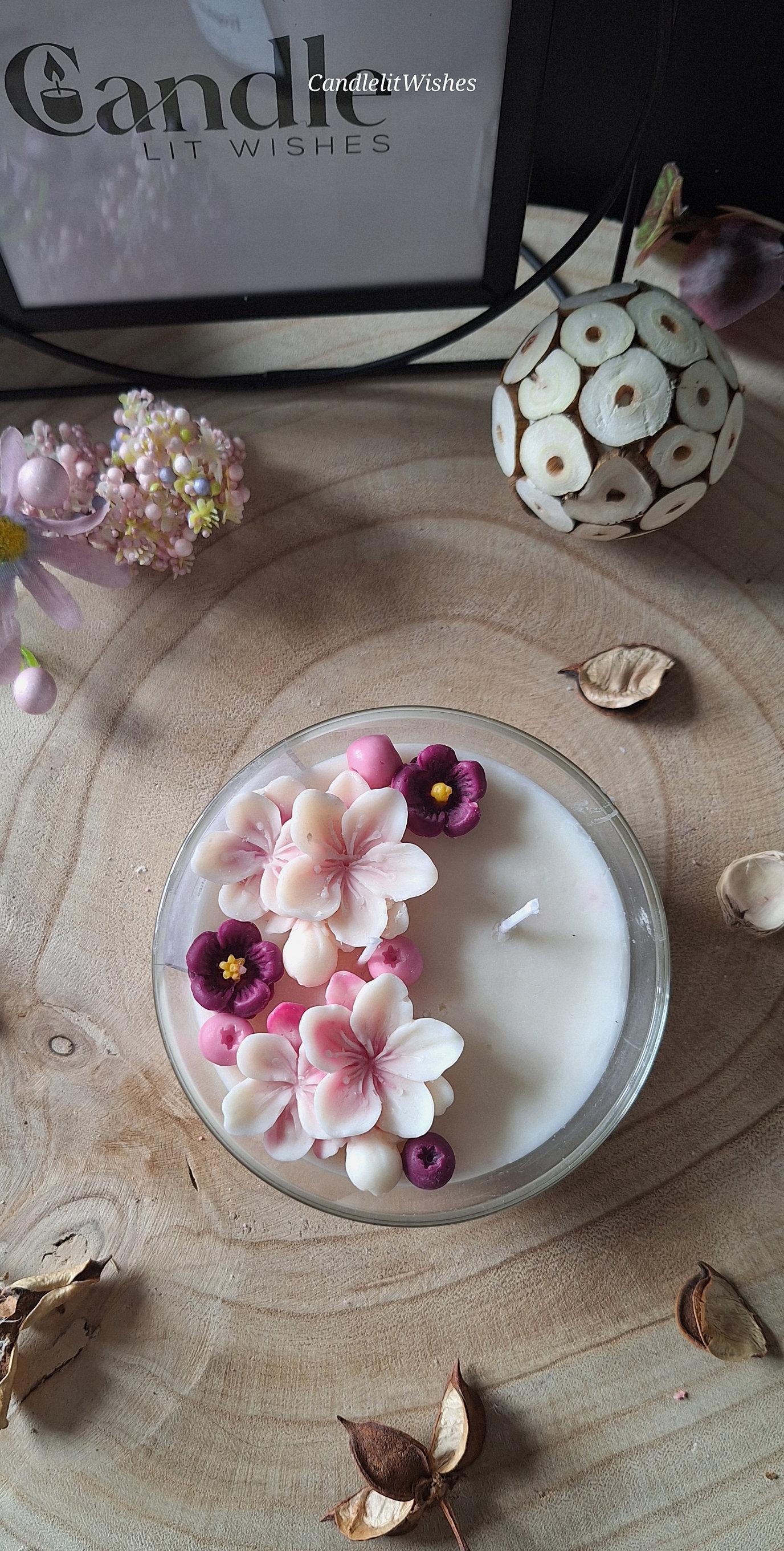 Handcrafted Sakura Floral Candle: Soy & Beeswax, Refreshing Fragrance ...