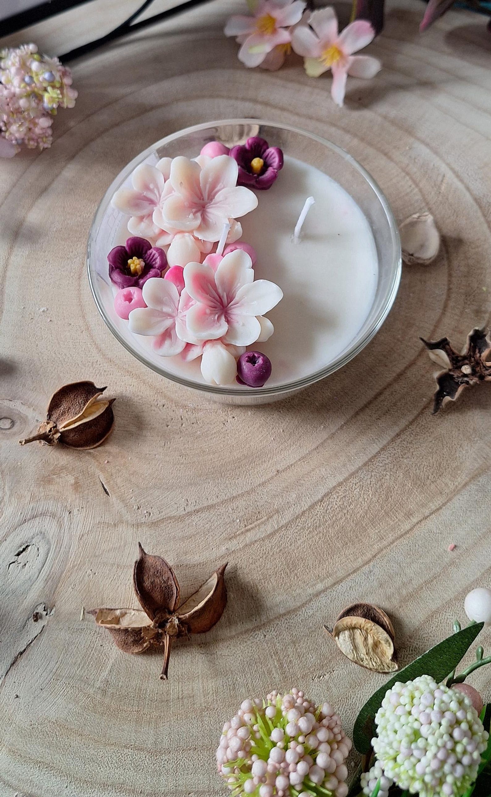 Handcrafted Sakura Floral Candle: Soy & Beeswax, Refreshing Fragrance ...