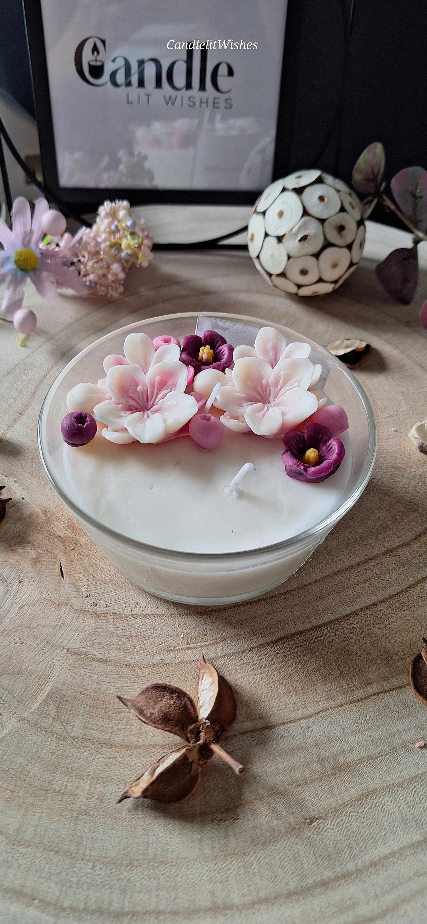 Handcrafted Sakura Floral Candle: Soy & Beeswax, Refreshing Fragrance ...