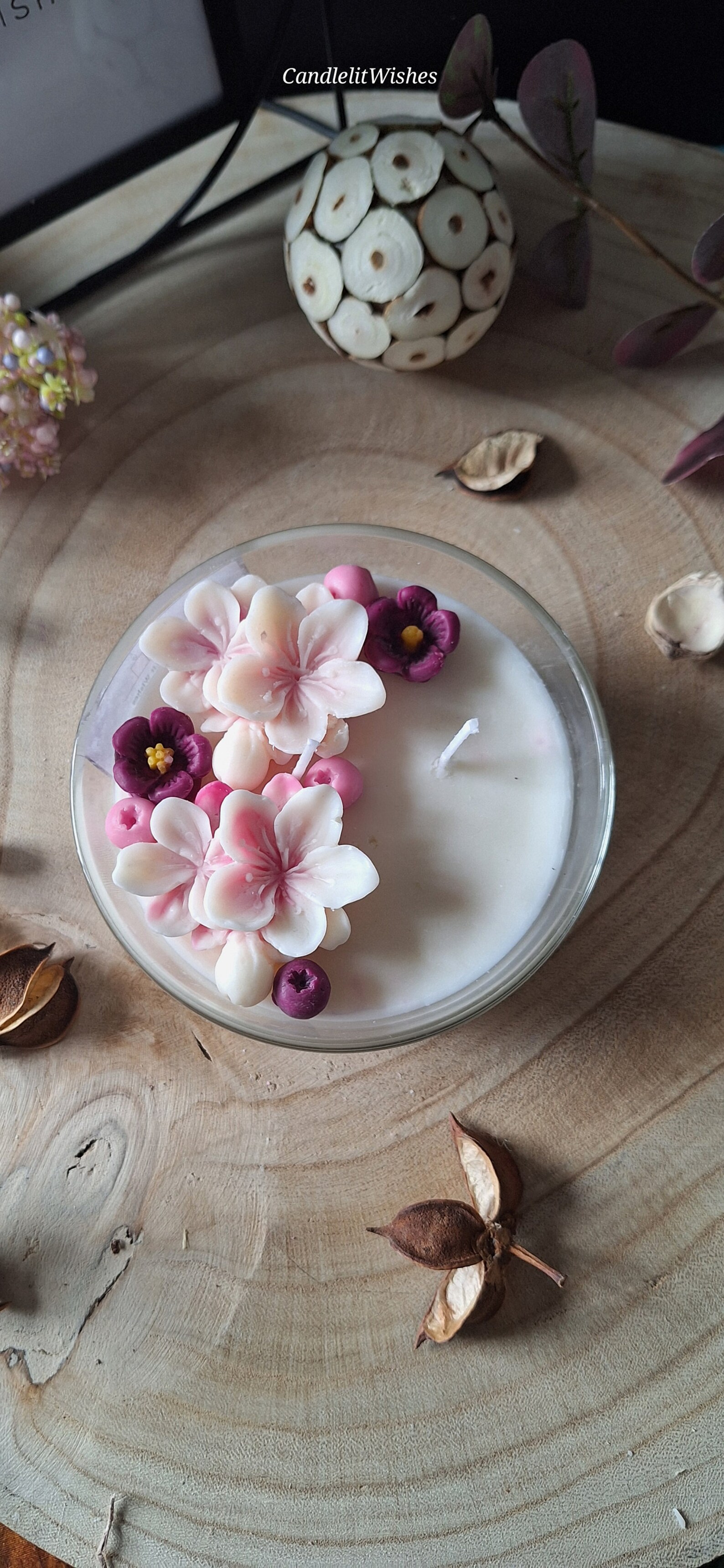 Handcrafted Sakura Floral Candle: Soy & Beeswax, Refreshing Fragrance ...