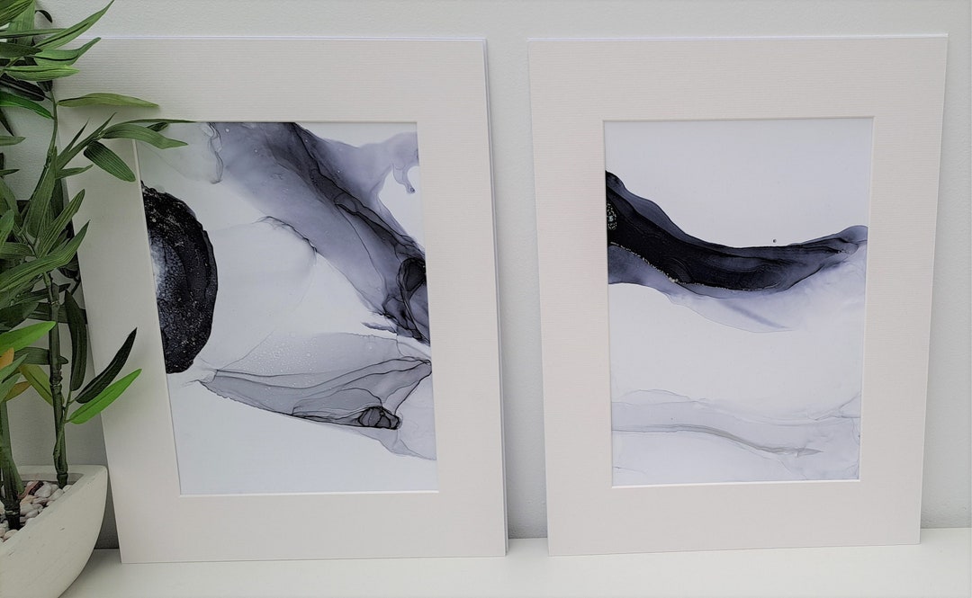 Black and Grey Alcohol Ink Abstract Art Set Set of Two Beautiful ...