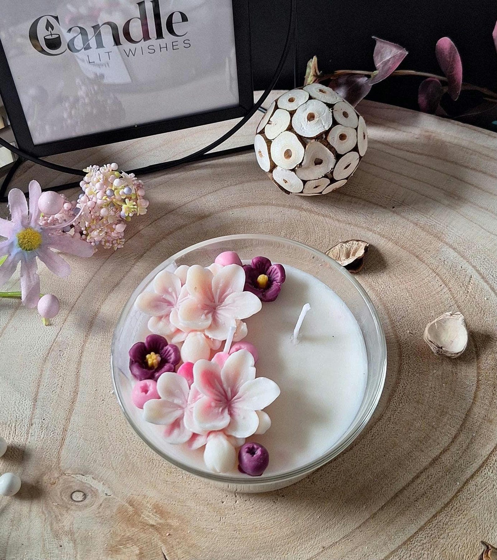 Handcrafted Sakura Floral Candle: Soy & Beeswax, Refreshing Fragrance ...