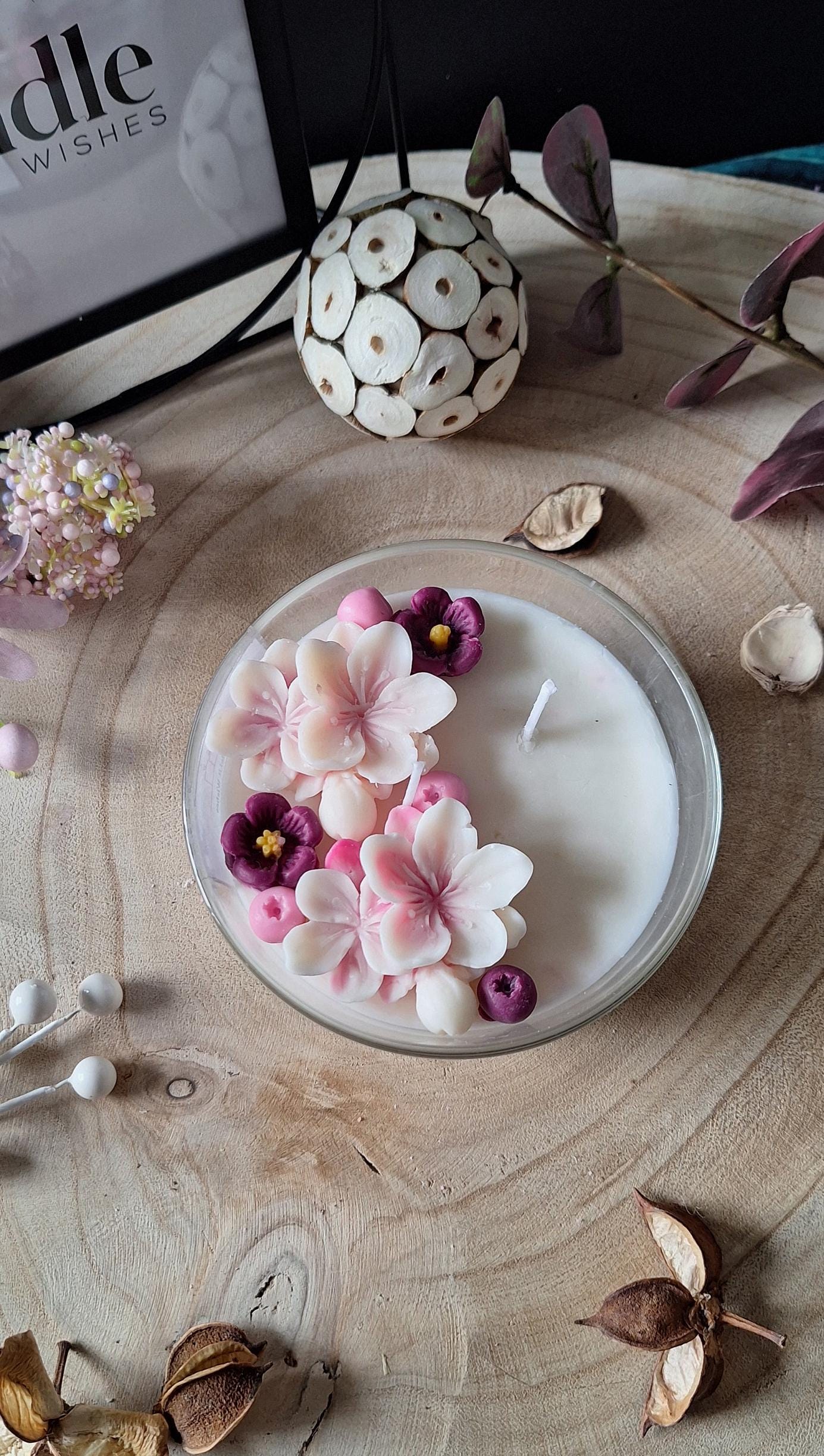 Handcrafted Sakura Floral Candle: Soy & Beeswax, Refreshing Fragrance ...