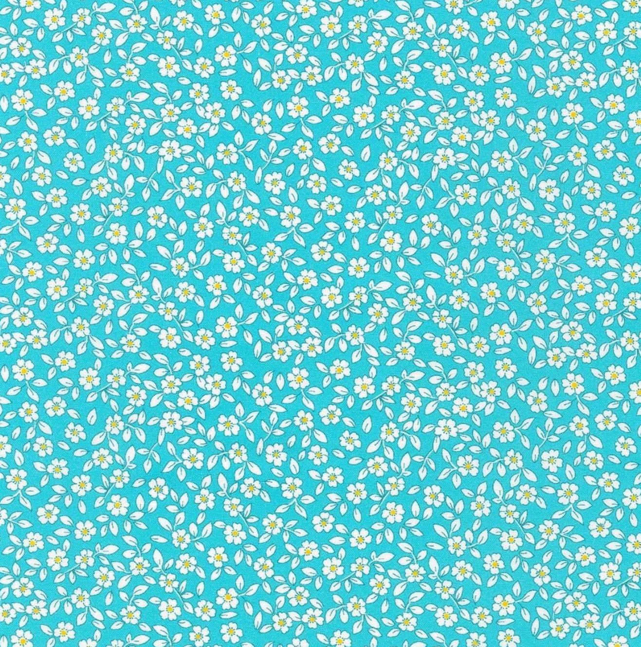 1930 S Basics Flower House - Zinnias Teal - by Debbie Beaves for Robert ...