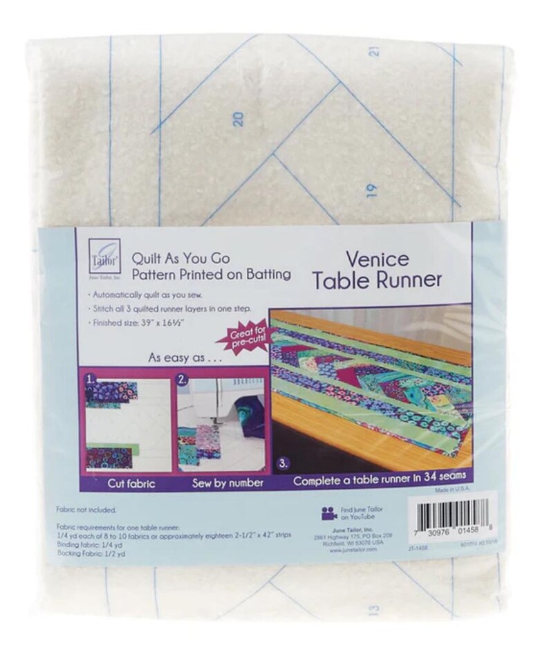 Venice Table Runner Quilt as You Go Preprinted Batting by June Tailor ...
