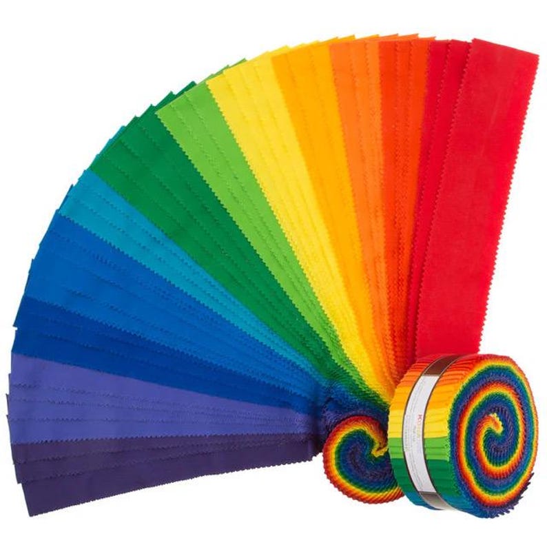 Kona Cotton Solids Bright Rainbow Roll-ups 40 2.5 Strips Jelly Roll RU ...