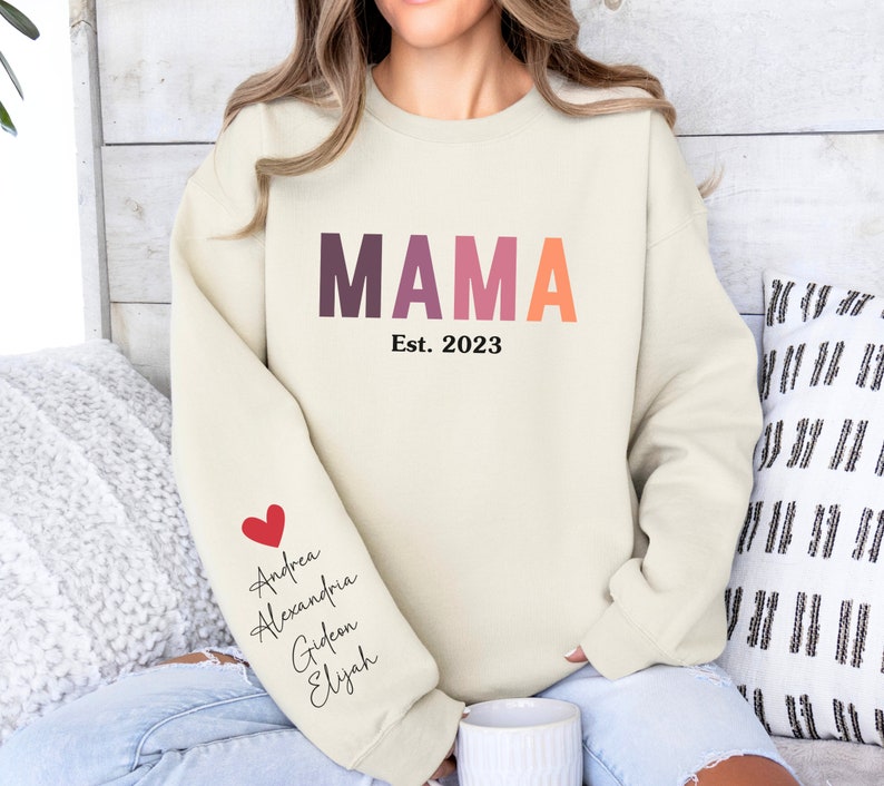 Custom Mama Est Sweatshirt With Kids Names on Sleeve, Personalized Mom ...