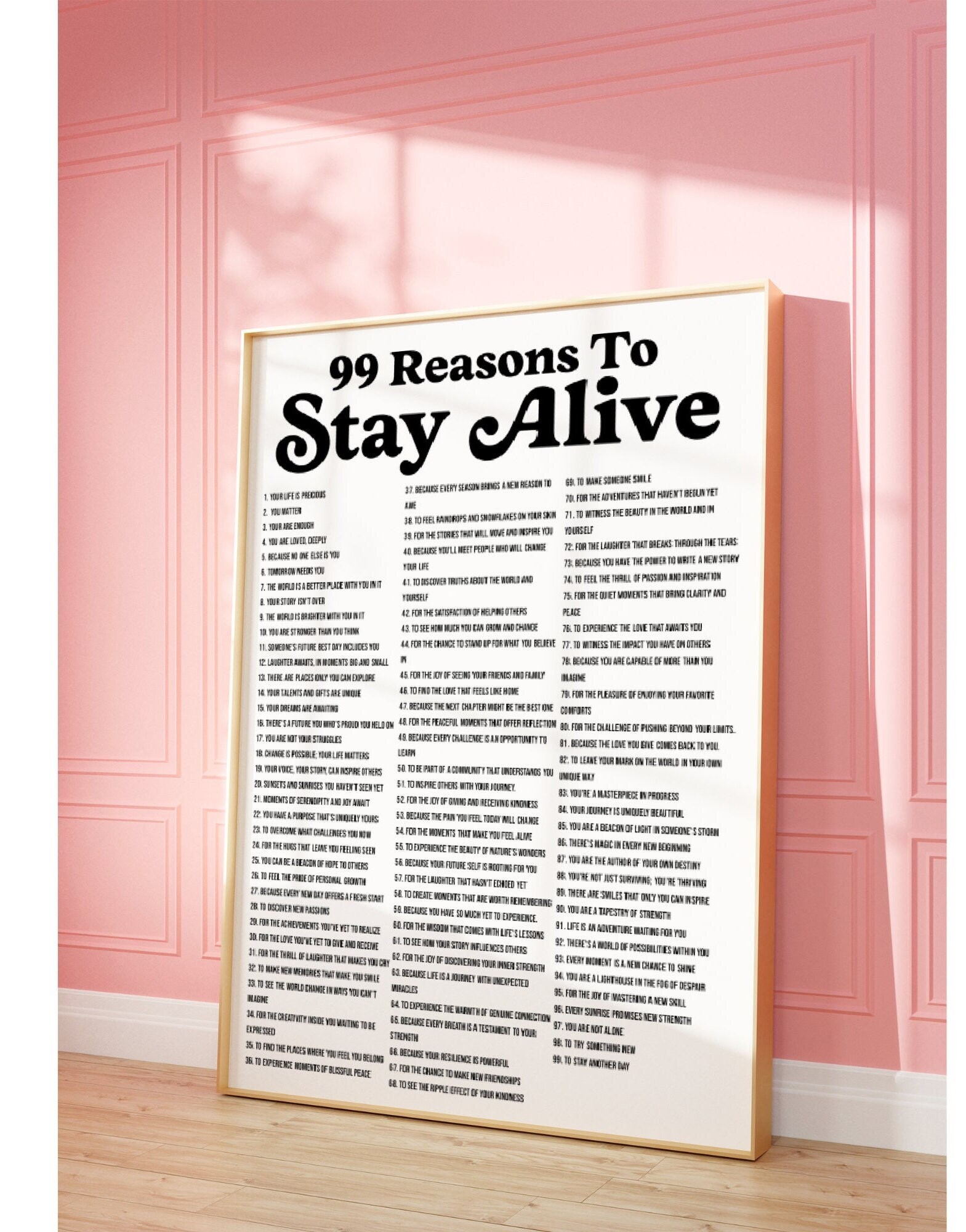 99 Reasons to Stay Alive Poster Mental Health Poster for Therapist Gift ...