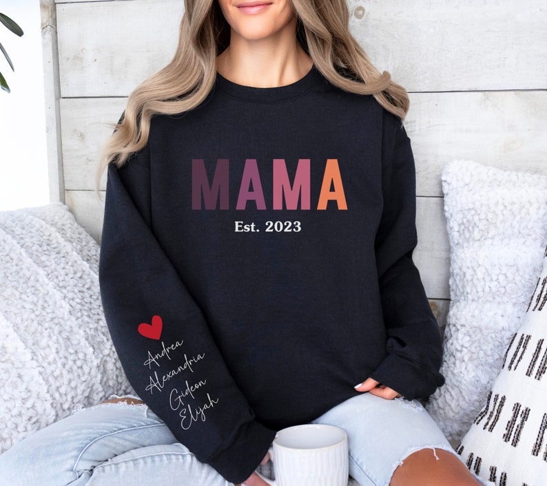 Custom Mama Est Sweatshirt With Kids Names on Sleeve, Personalized Mom ...