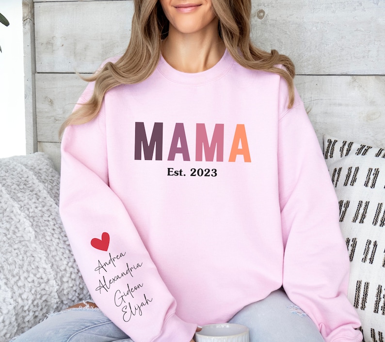 Custom Mama Est Sweatshirt With Kids Names on Sleeve, Personalized Mom ...