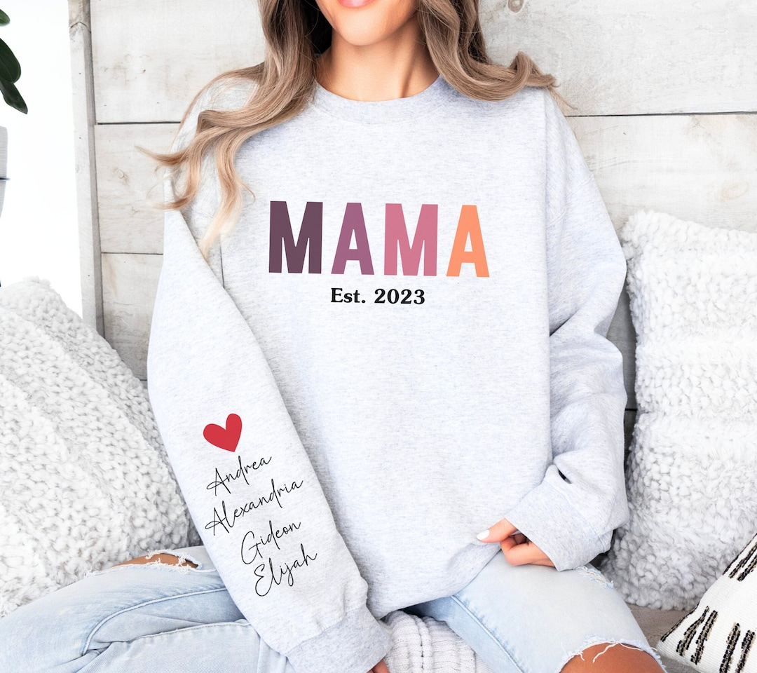 Custom Mama Est Sweatshirt With Kids Names on Sleeve, Personalized Mom ...