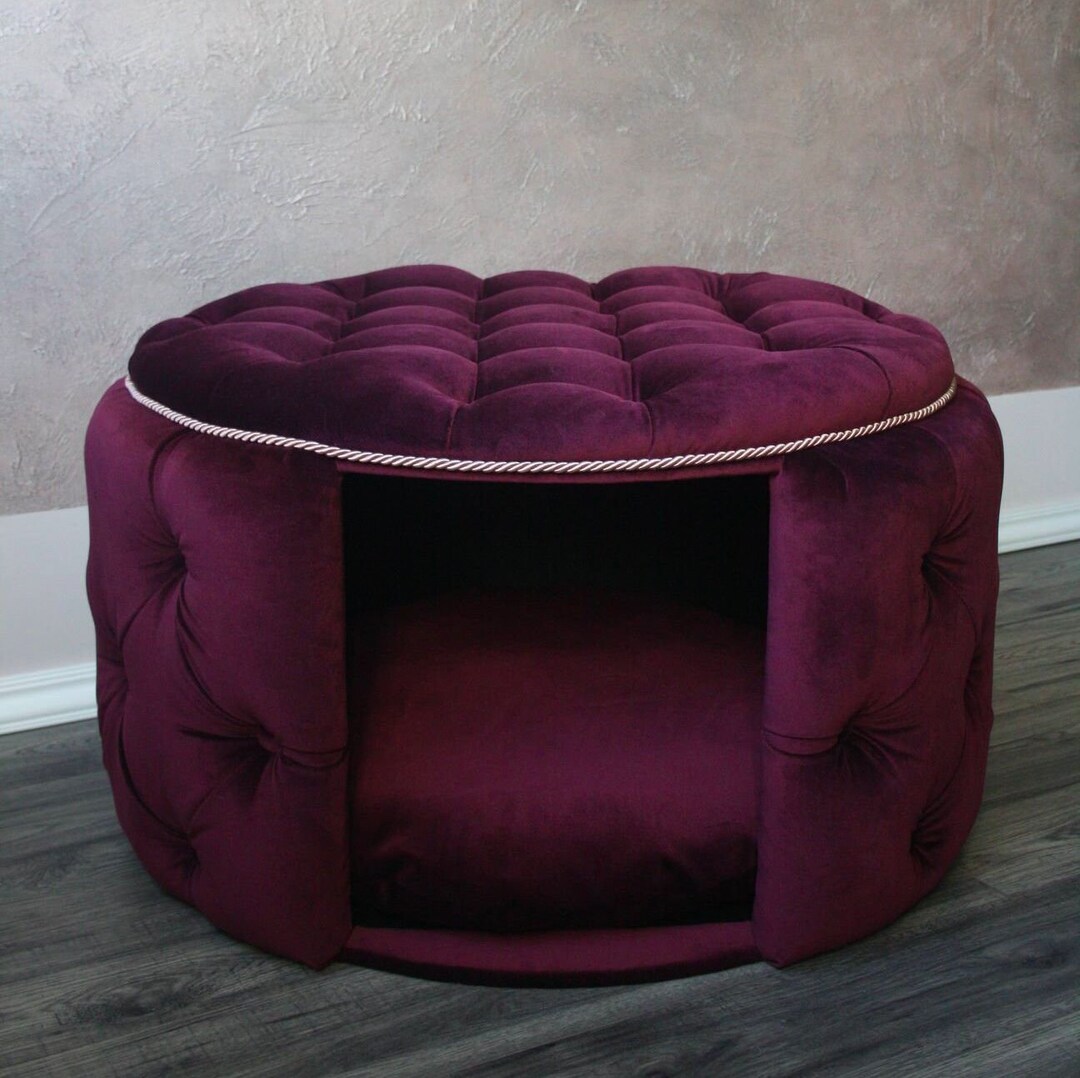 Velvet Dog House Bed Ottoman Chesterfield Cats Pouf Dog Cave Velour ...