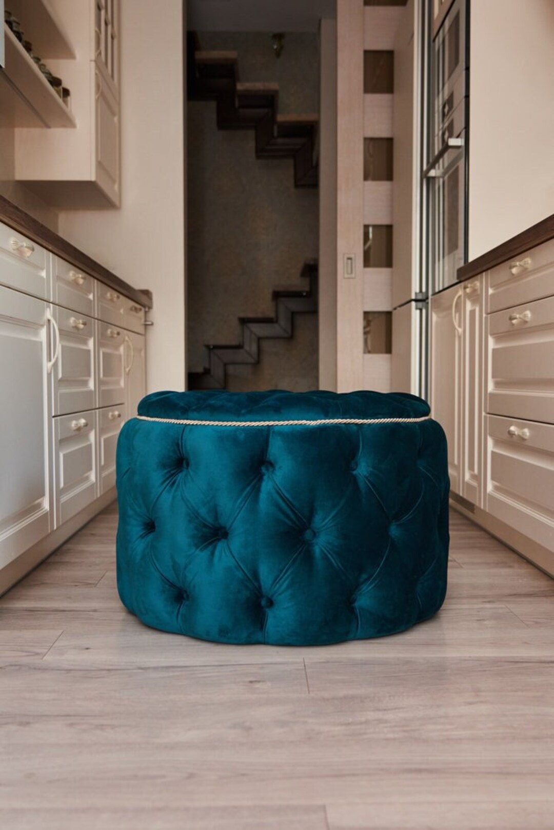 Storage Ottoman Velvet Footstool Upholstered Chesterfield Pouffe Shoes ...