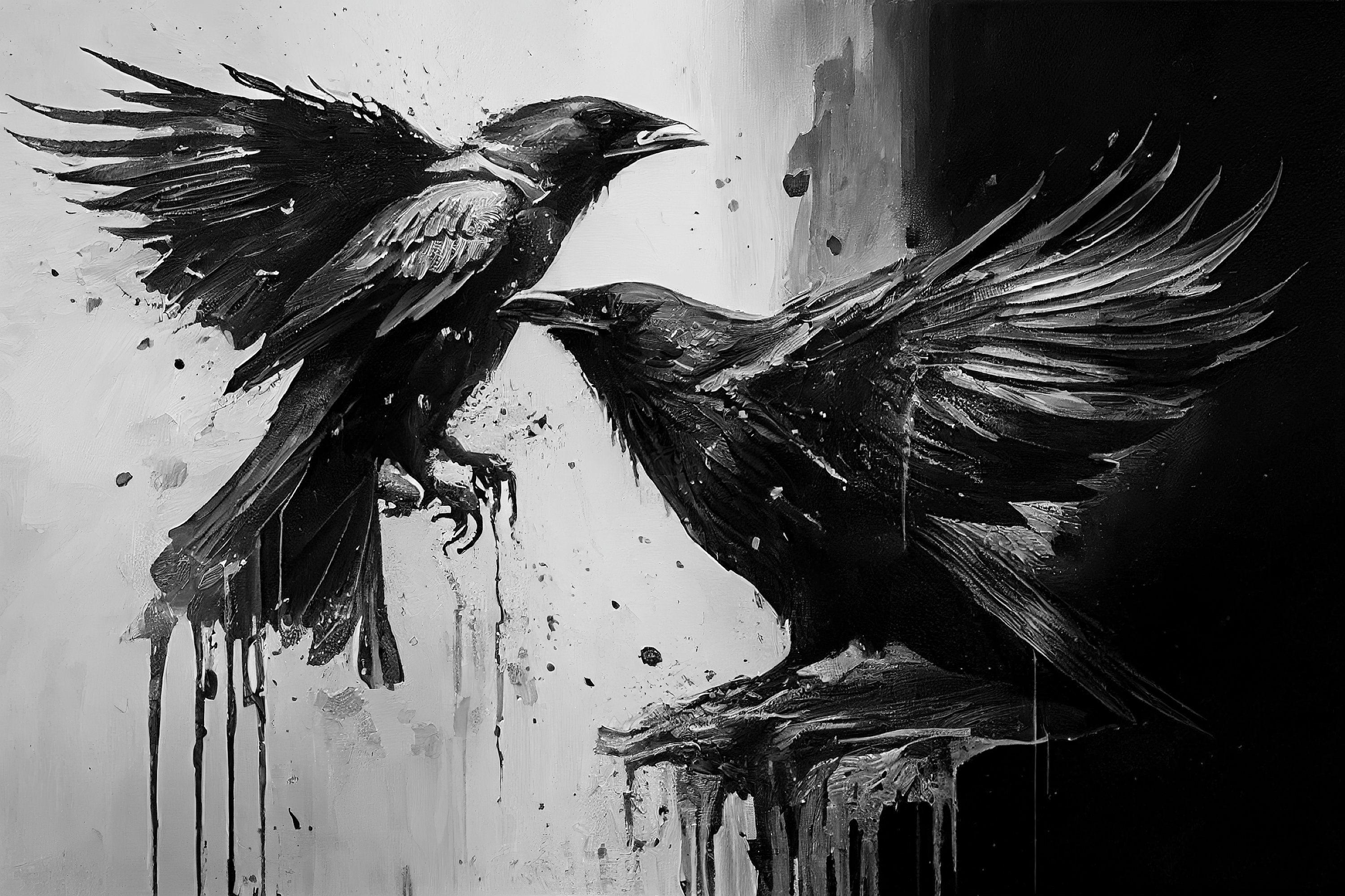 Raven Art - A Raven - Painted in A Mechanical Drip Art Style - Corvid ...