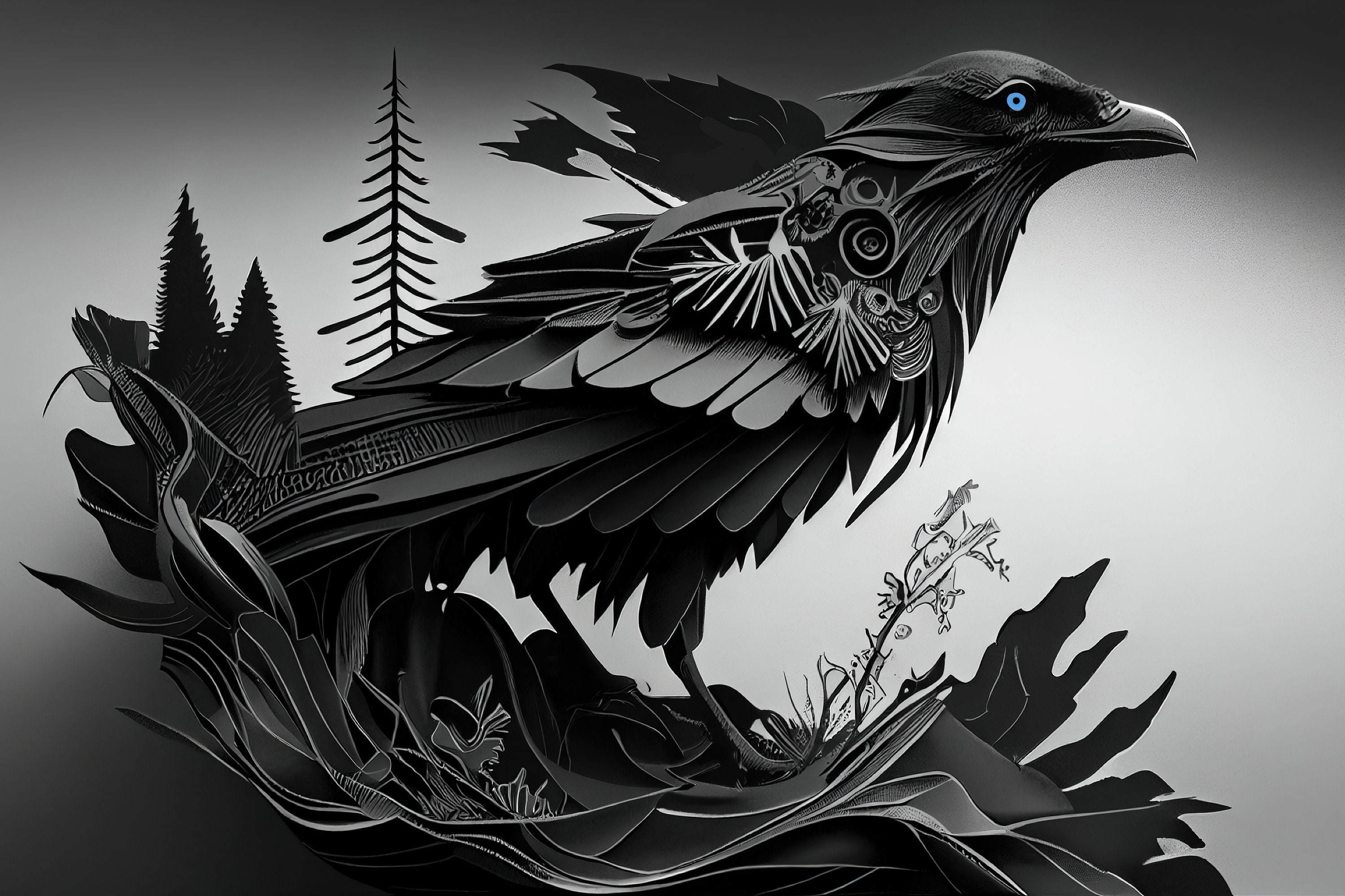 Crow Art A Crow Painted in A Mechanical Art Style Corvid Digital Art ...