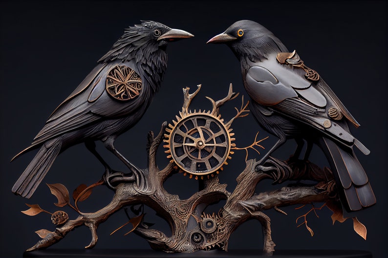 Crow Art A Crow Painted in A Mechanical Art Style Corvid Digital Art ...