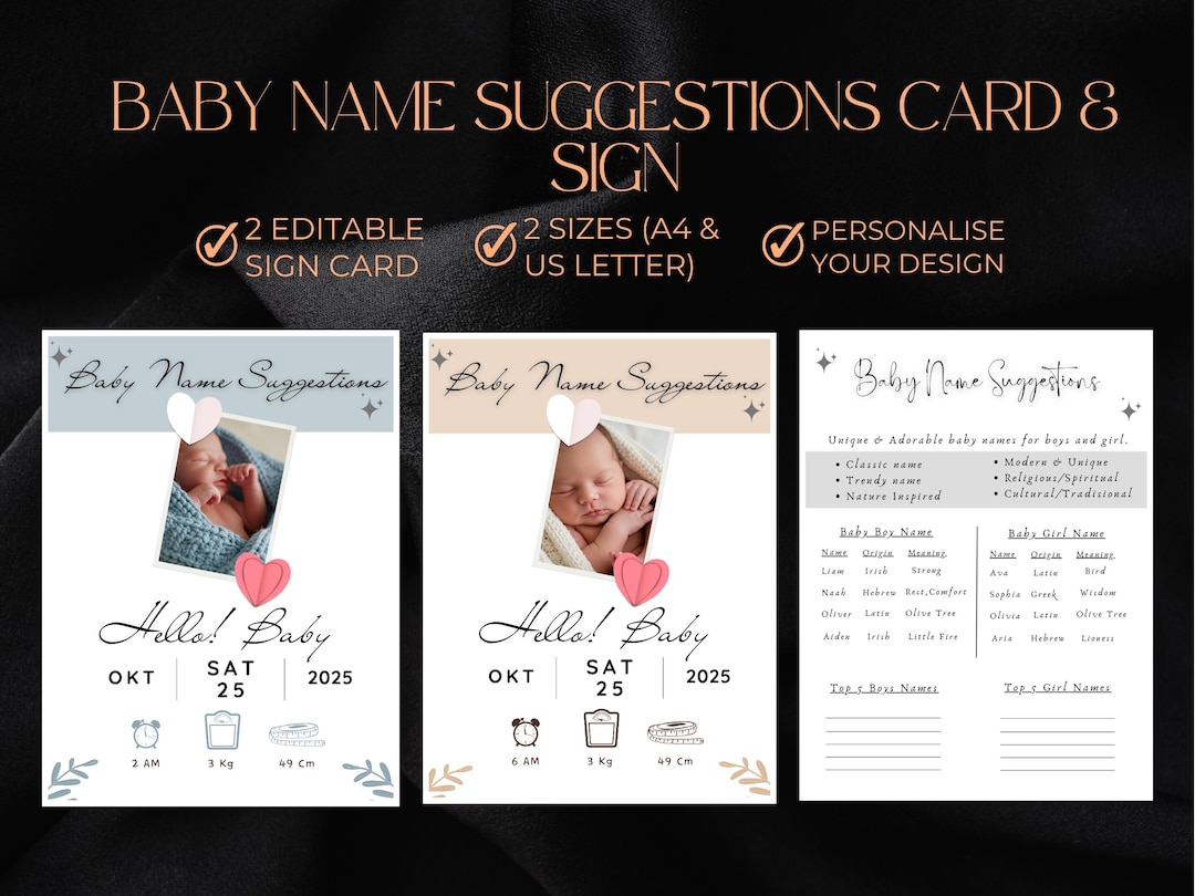 Baby Name Suggestion Cards & Sign, Baby Name Ideas, Baby Shower ...