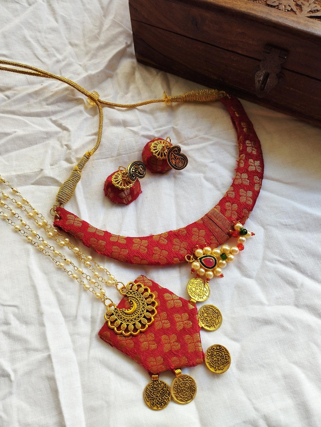 Handmade Fabric Jewellery Set, Ethnic Jewellery, Indian Wedding Baho ...
