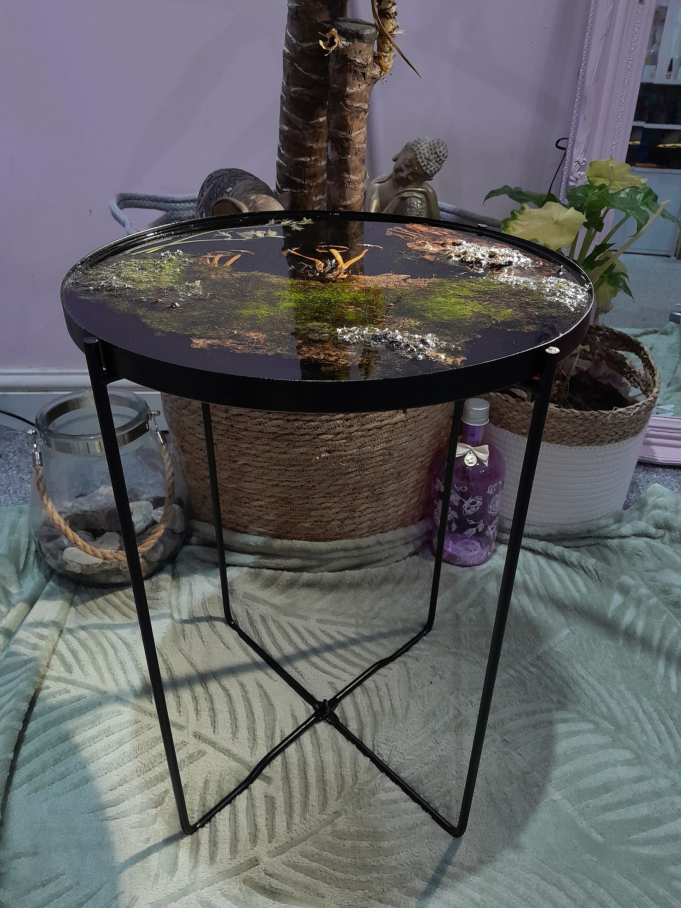 Resin Table, Woodland Style Table With Real Mushrooms, Moss and Bark - Etsy
