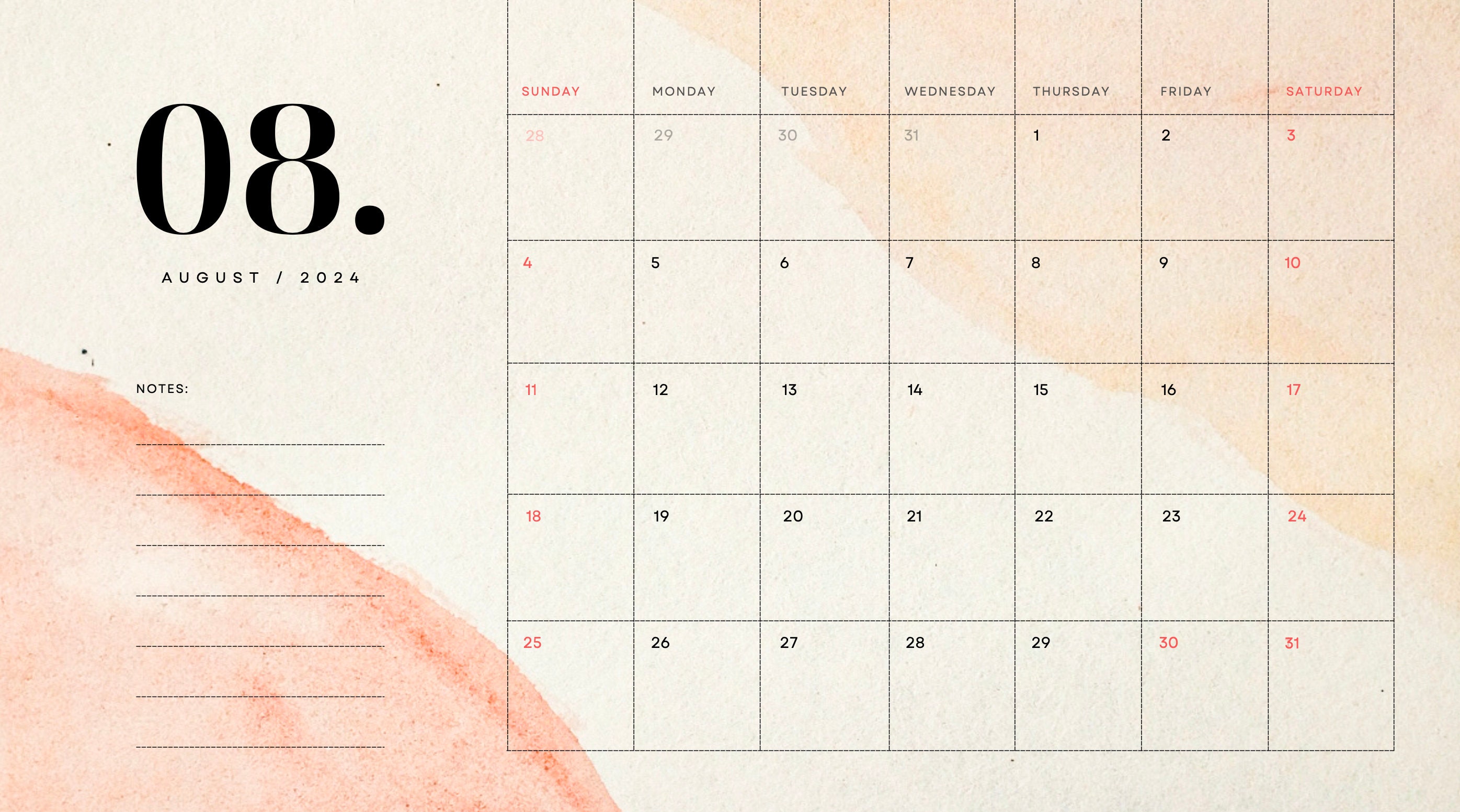 PRINTABLE Calendar 2024 Instant Download Watercolor - Etsy