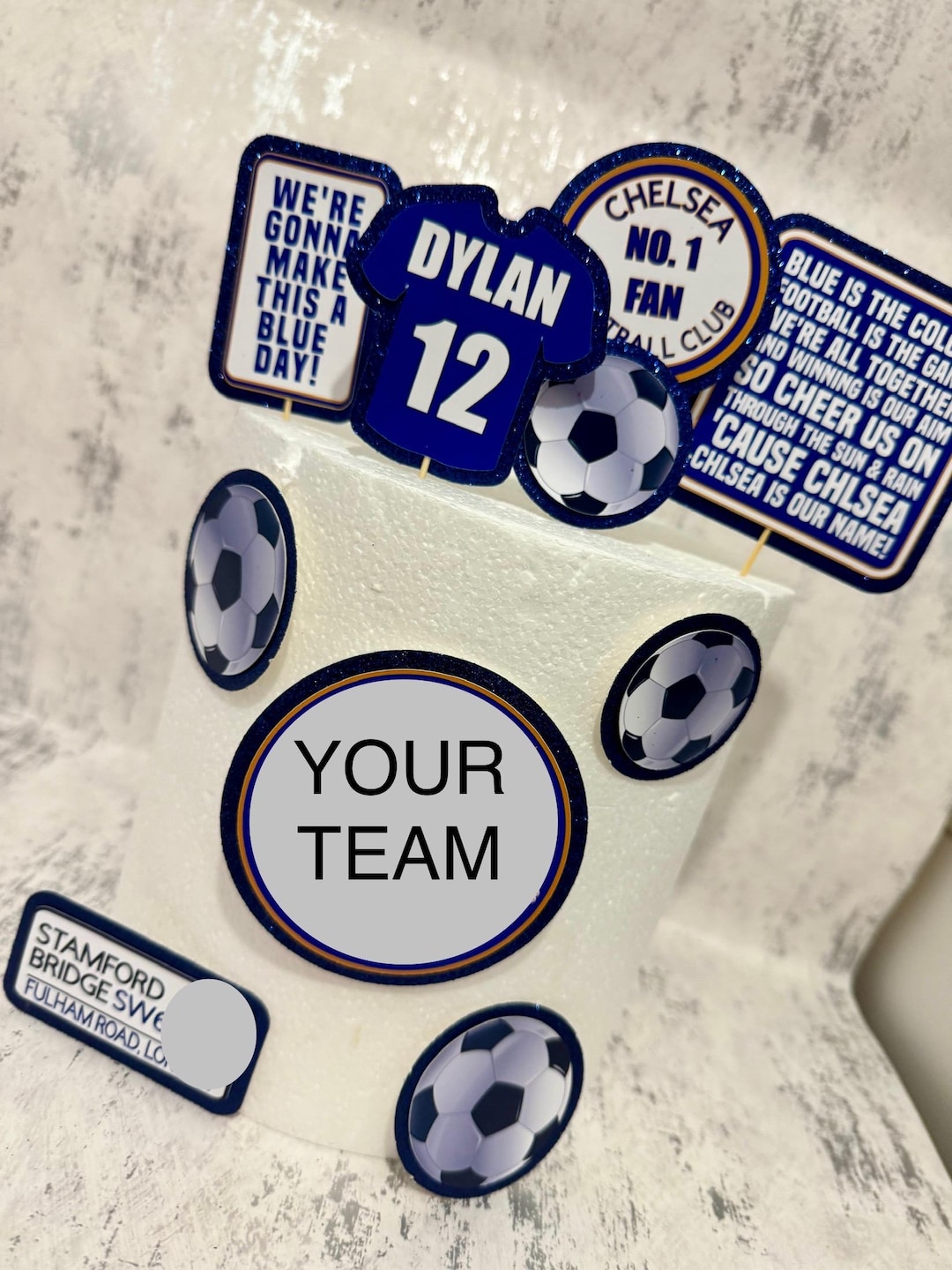 Chelsea Inspired Cake Topper Charm Set | Personalised Football Topper ...