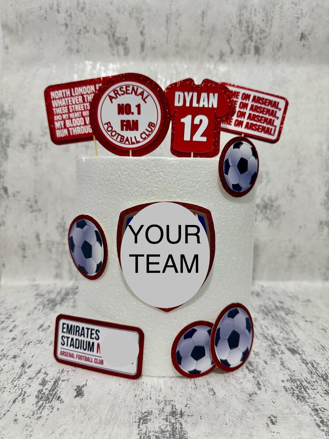 Arsenal Inspired Cake Topper Charm Set | Personalised Football Topper ...