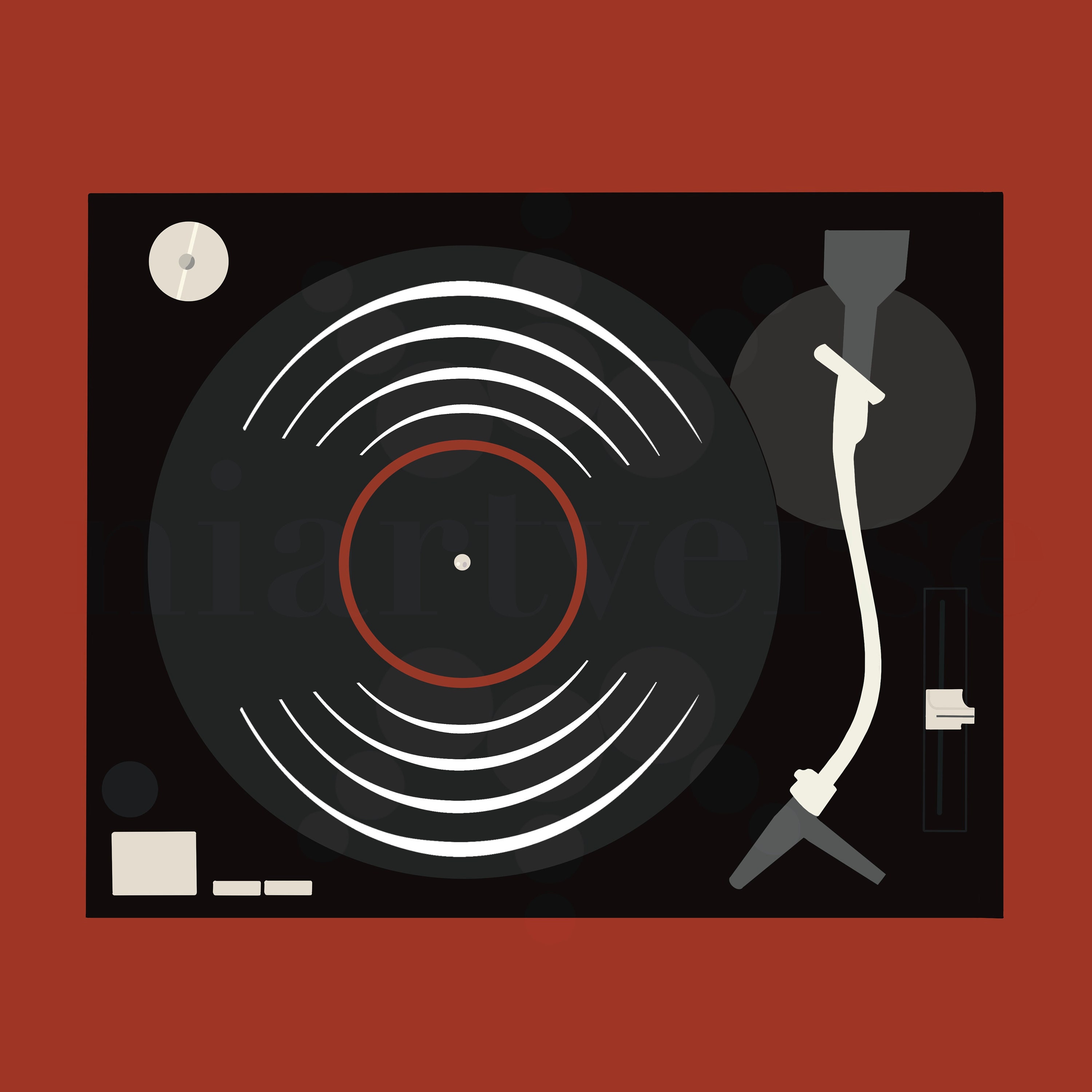 Turntable Vinyl Record Player Printable Art Technics on Red Background ...