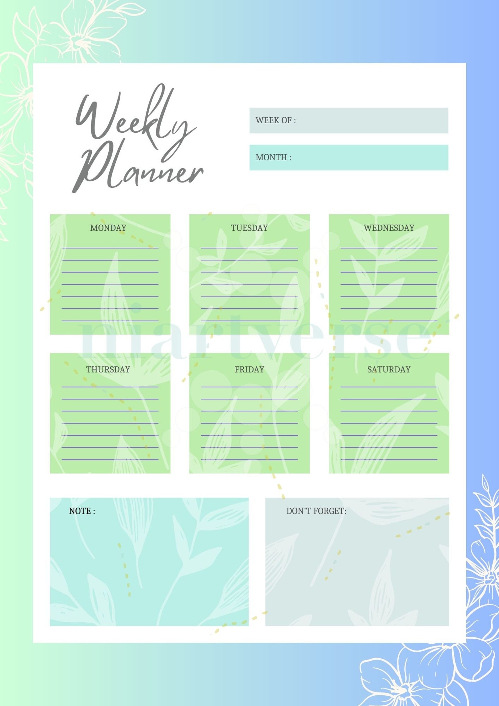 Weekly Planner Printable to Do List Digital Pdf Organiser Journal ...