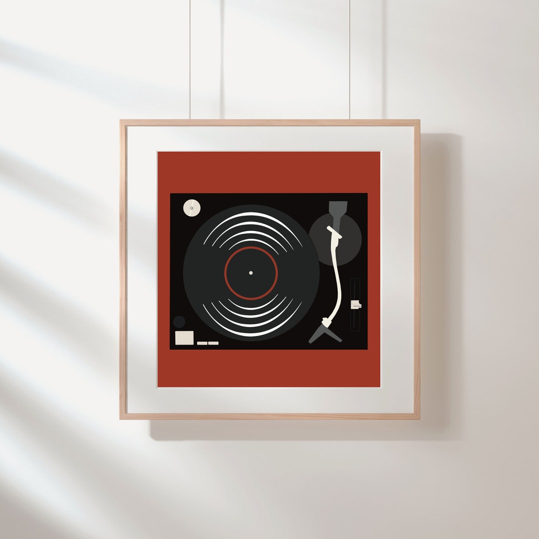 Turntable Vinyl Record Player Printable Art Technics on Red Background ...