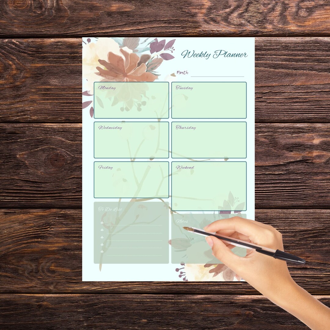 Floral Weekly Planner Notepad Mint Green Downloadable Pastel to Do List ...