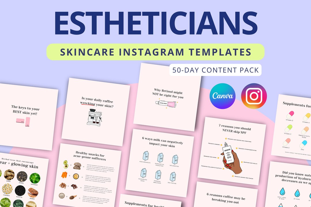 Skincare Instagram Templates With Captions & Hashtags Med Spa Templates ...