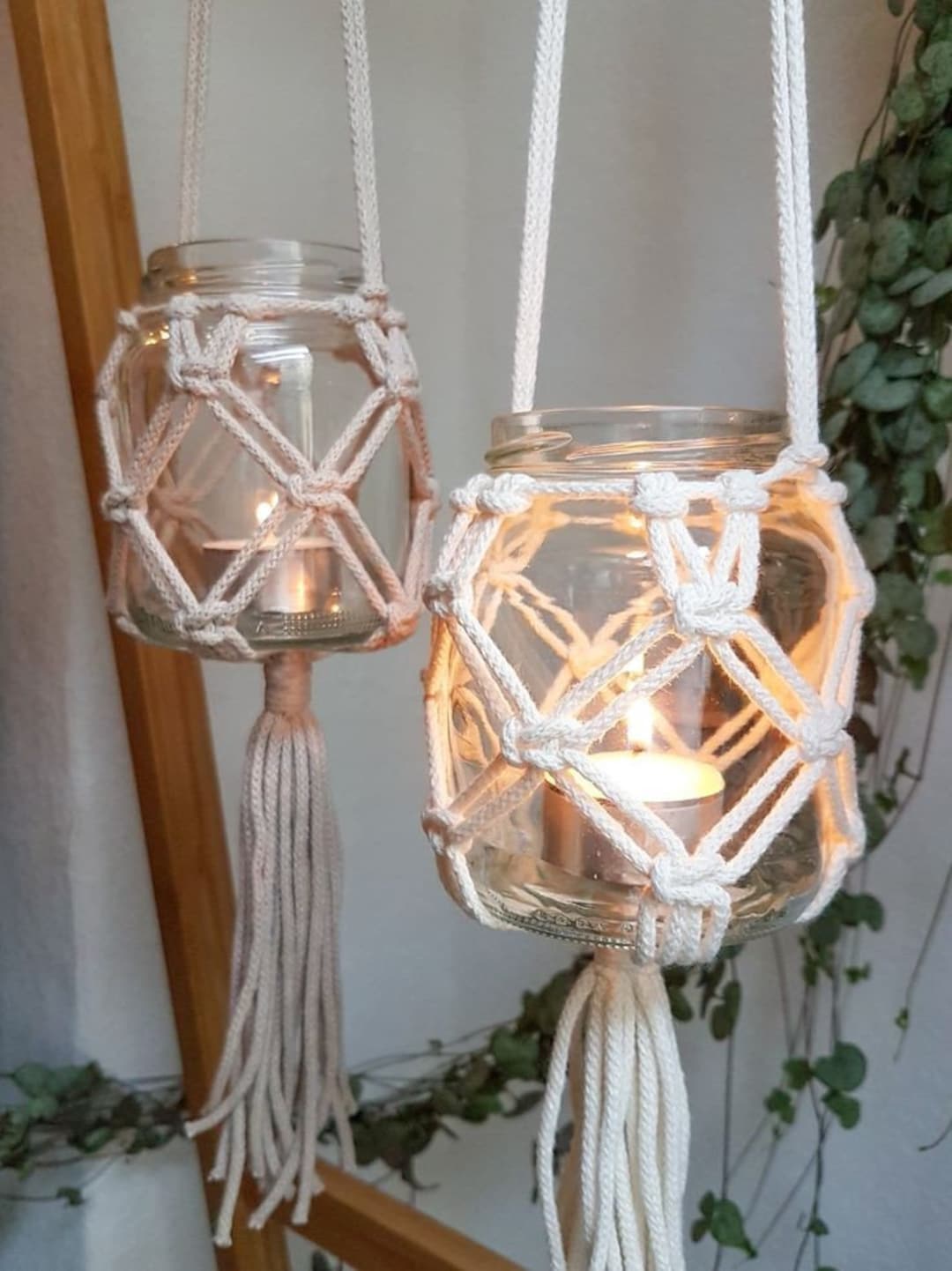 Boho Macrame Lanterns/tea Lights Hanging_ Boho Lanterns - Etsy