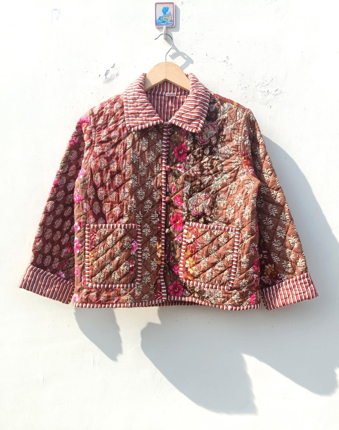 Brown Color Handmade Patchwork Jacket, Indian Cotton Handmade Winter ...