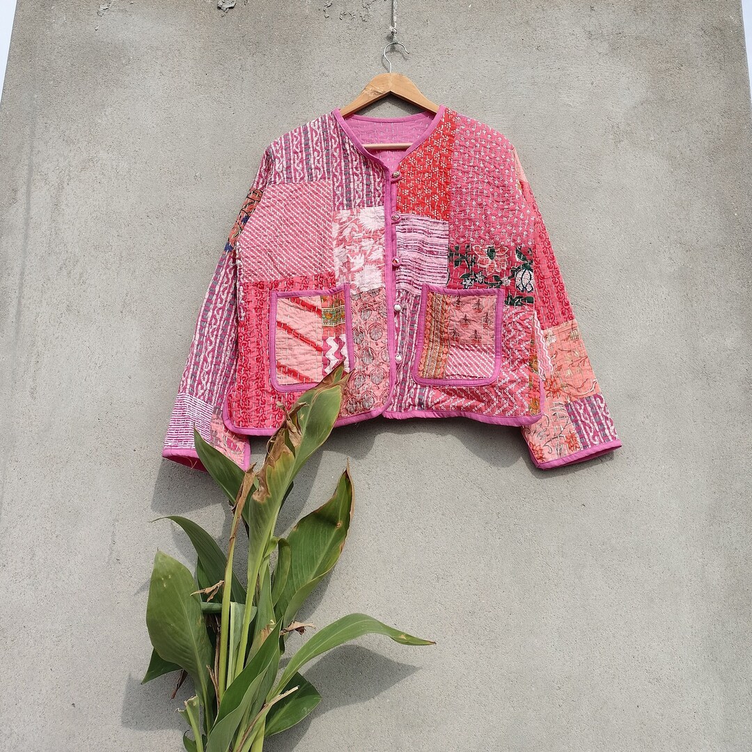 Kantha Quilte Jacket Indian Patch Work Print Quilted Jacket - Etsy