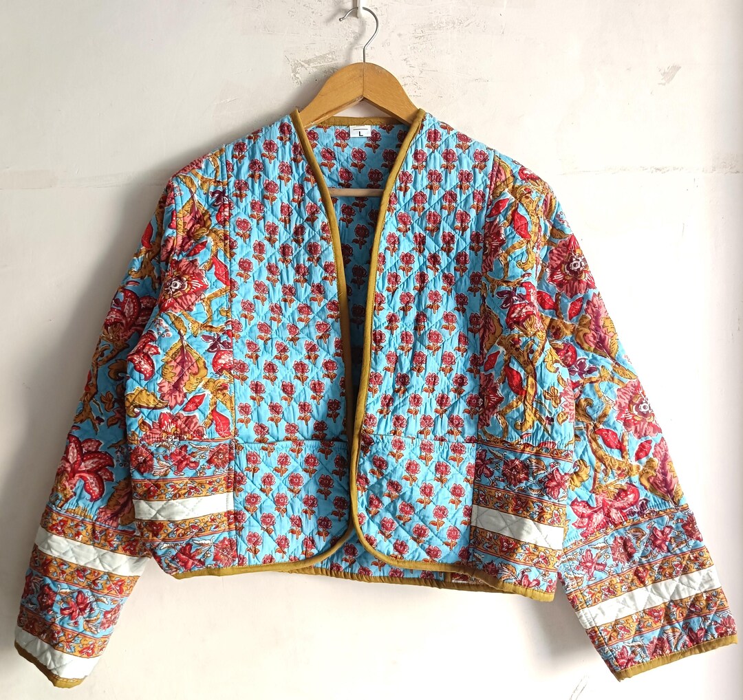 Hand Block Print Cotton Quilted Jacket - Reversible Indian Boho Coat - Etsy
