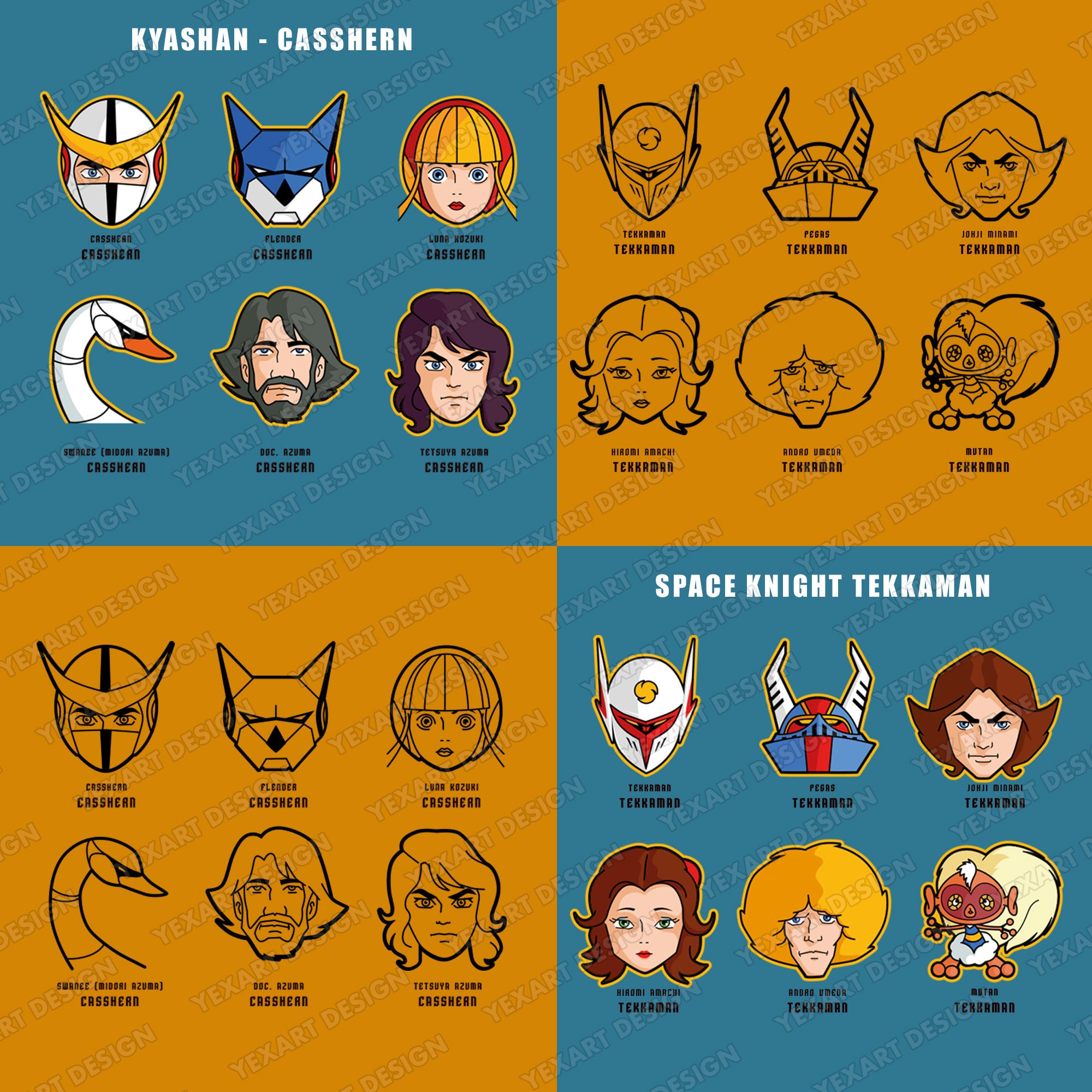 Tatsunoko Superheroes Vector Set: Tekkaman, Casshern, Polimar (SVG, PNG ...