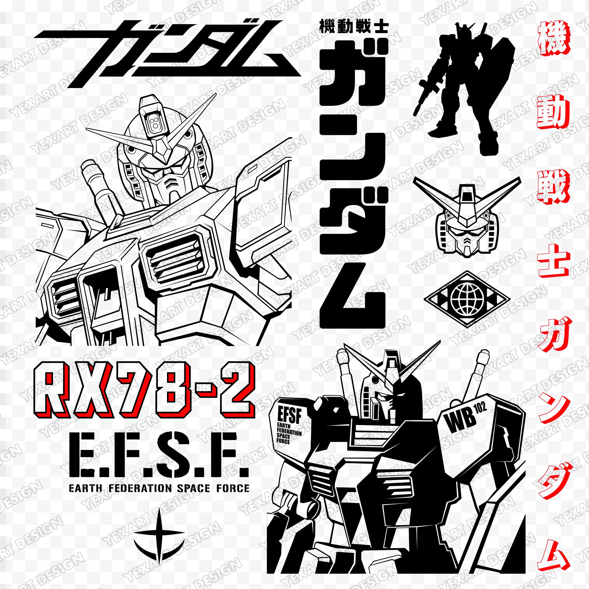 Set RX78 | Rx78 Svg, Vector File, Super Robot, Vector Mobile Suit, Zeon ...