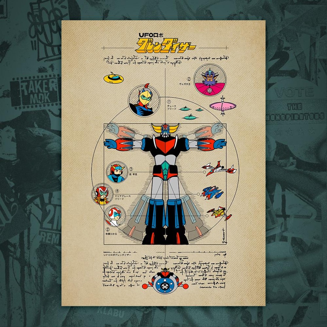189 Grendizer Da Vinci Poster | Grendizer Art, Ufo Tobot Poster, Mecha ...