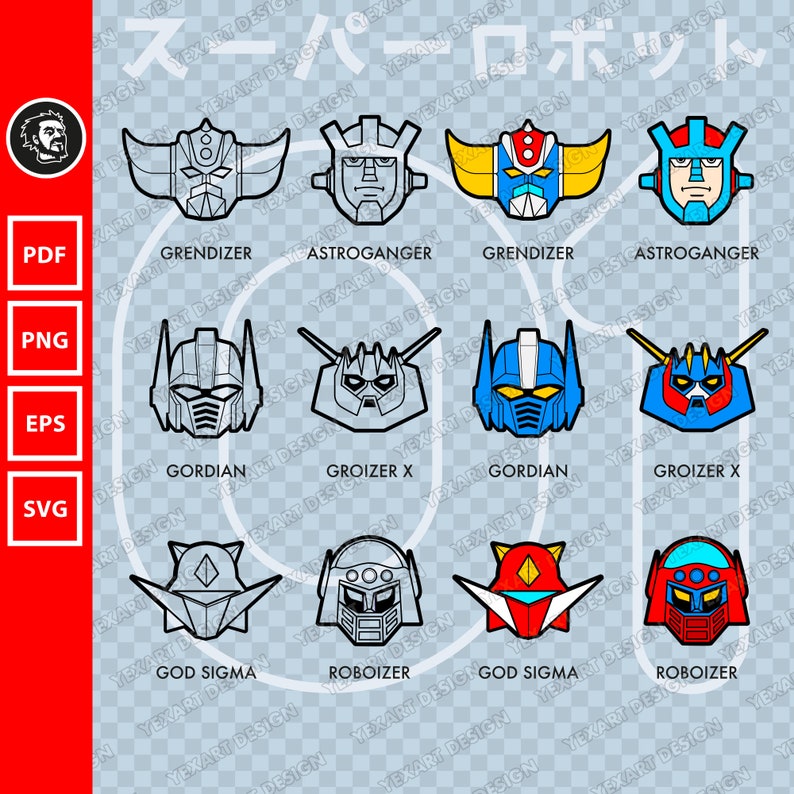 Robot Set01 Super Robot Svg, Vector File, Vector Mecha Svg, Ufo Robot ...