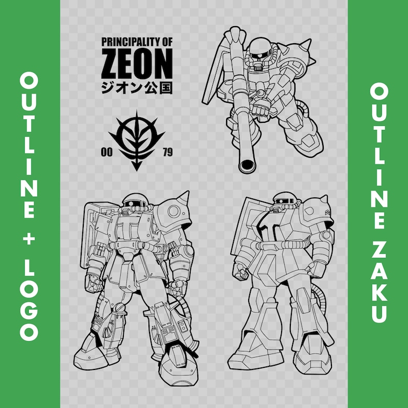 Set Zaku | Zaku II Svg, Vector File, Vector Mobile Suit, Zeon Svg ...